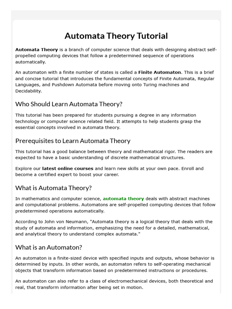 Automata Theory Tutorial-1 | PDF