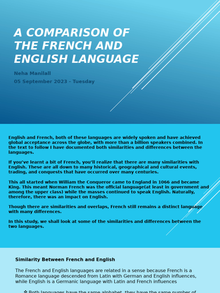 A Comparison OF THE FRENCH AND ENGLISH LANGUAGE | PDF