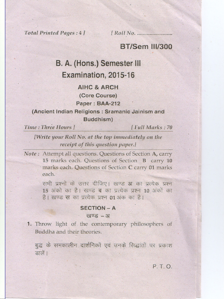 BAA-212 Ancient Indian Religions-Sramanic Jainism and Buddhism, 2015-16 ...