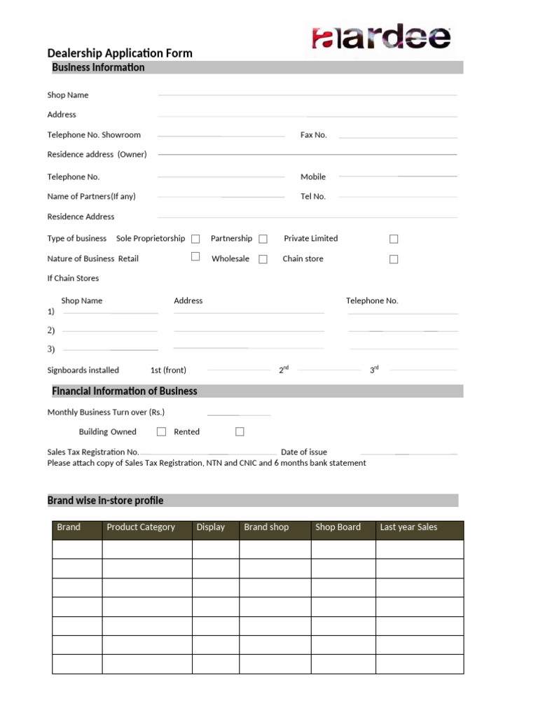 Dealership Form | PDF