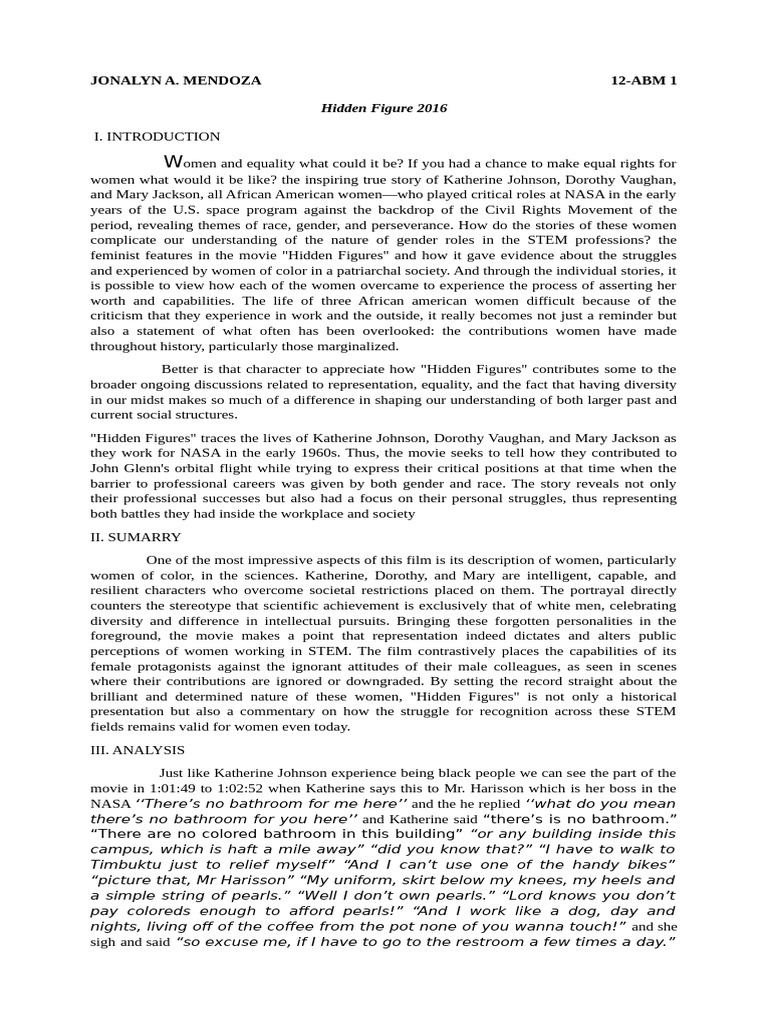 Hidden Figure Task Critique Paper 1 | PDF