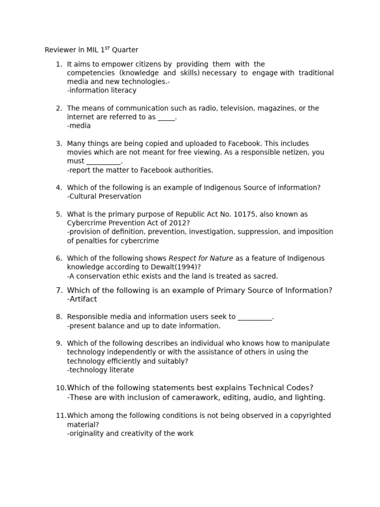 Reviewer in MIL 1ST Quarter | PDF