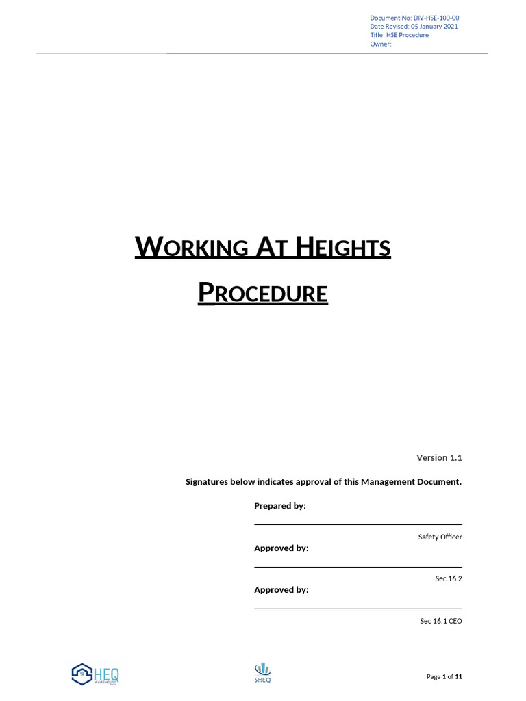Procedure - Working at Heights - 2021 | PDF