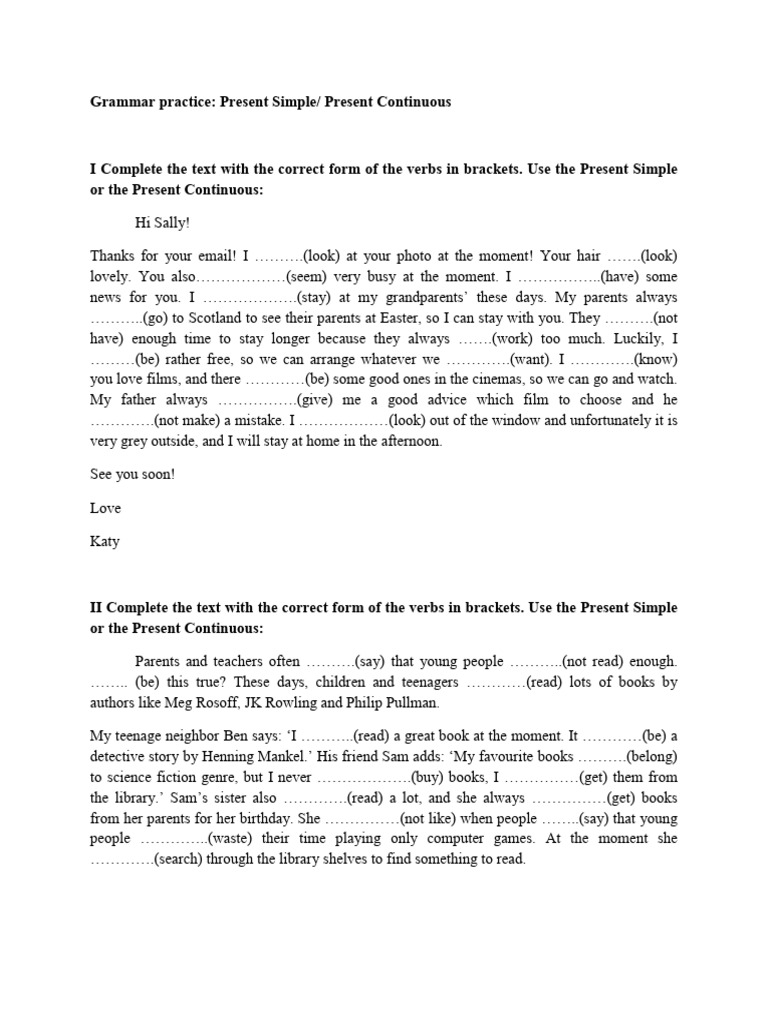 Present Simple vs. Present Continuous Practice | PDF | Language Arts ...