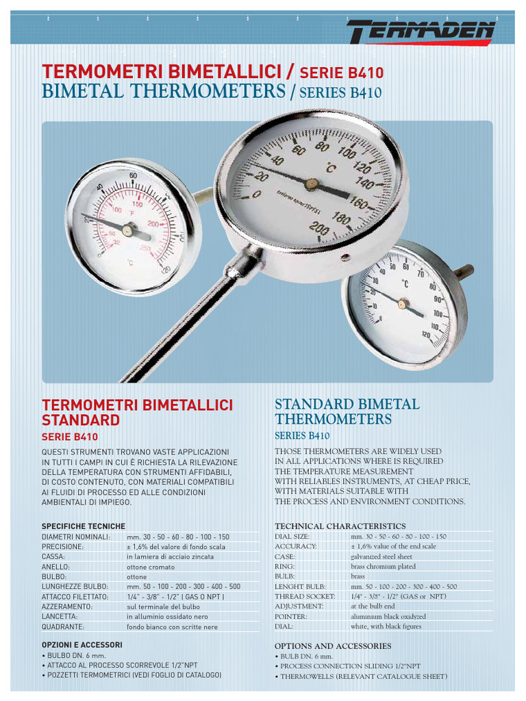 Bimetal Thermometers: Termometri Bimetallici | PDF