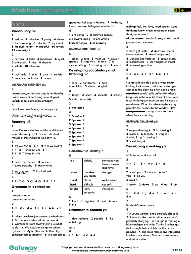 PDF b1 Workbook Answer Key Compress | PDF