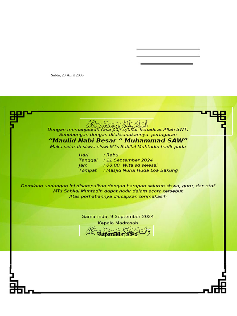 Contoh Undangan Peringatan Maulid Nabi Muhammad SAW1 | PDF