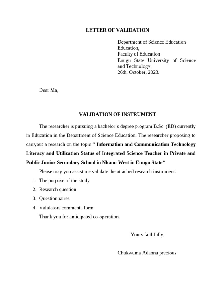 Ada Letter of Validation | PDF