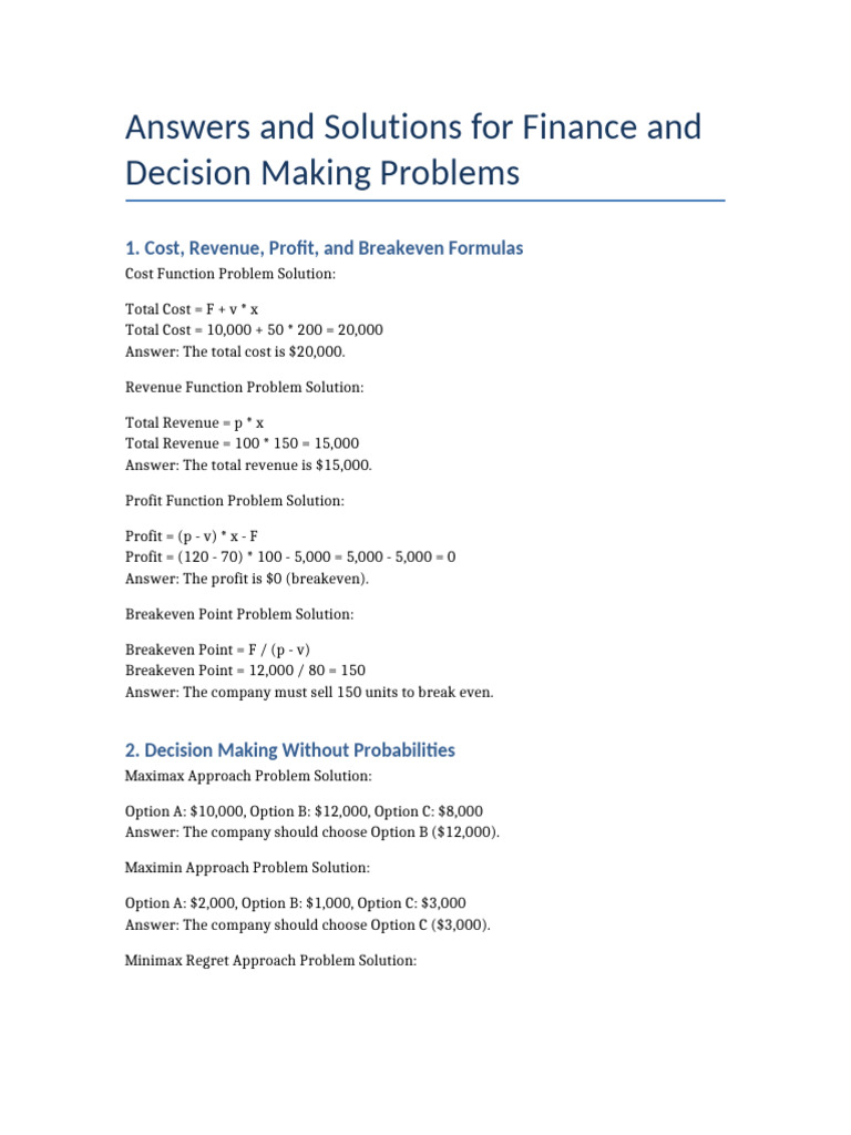 Solutions_Answers_Finance_Decision_Making | PDF