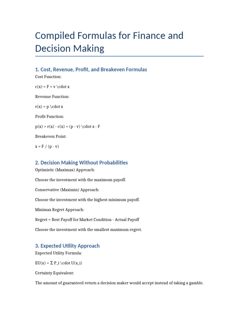Compiled Formulas Finance Decision Making | PDF