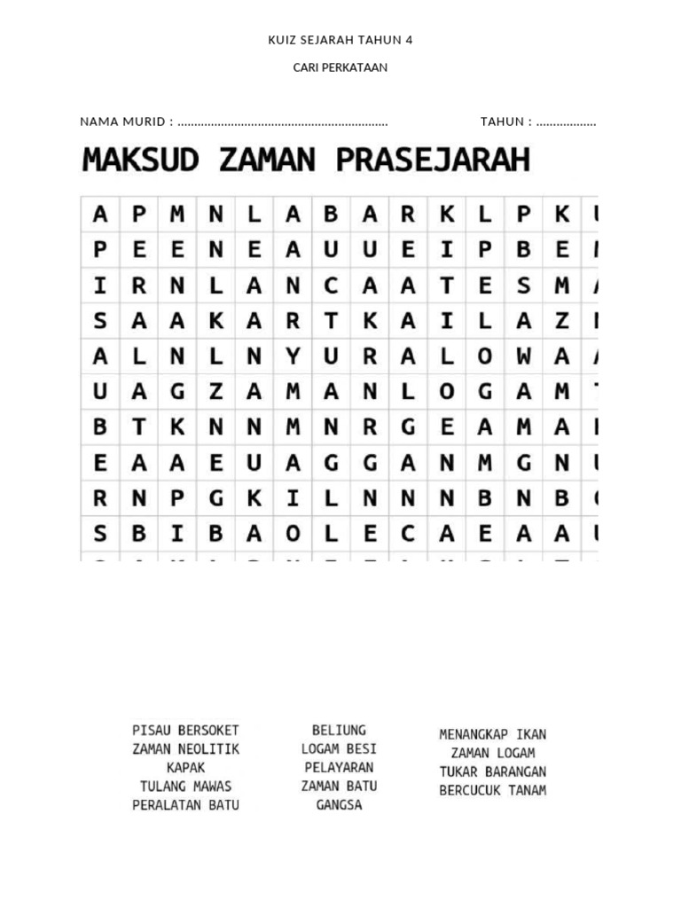 Kuiz Sejarah Tahun 4 | PDF