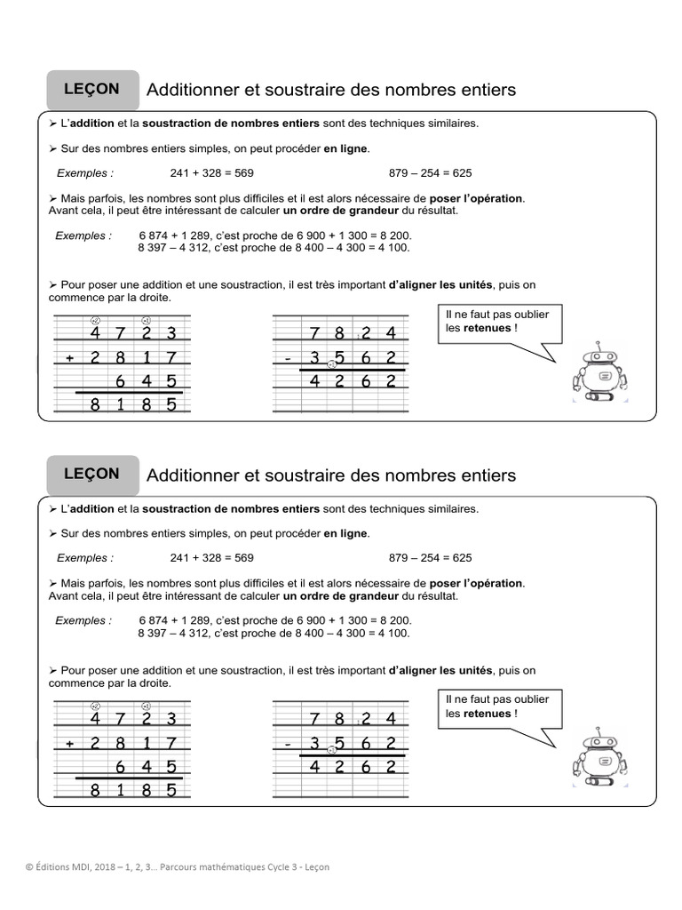 Cal1 Additionner Et Soustraire Les Nombres Entiers-20241002-161532 | PDF