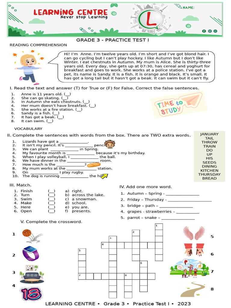 Grade 3 - Practice Test I - 2023 | PDF