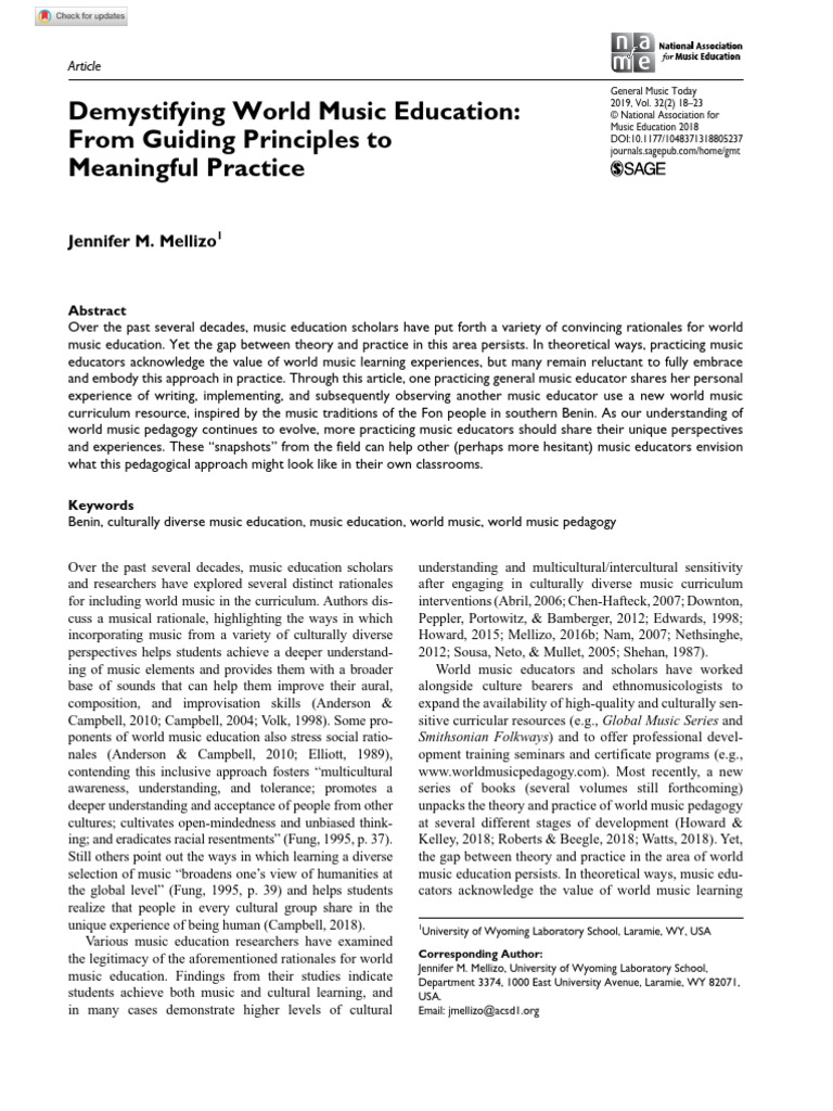 Mellizo 2018 Demystifying World Music Education From Guiding Principles ...
