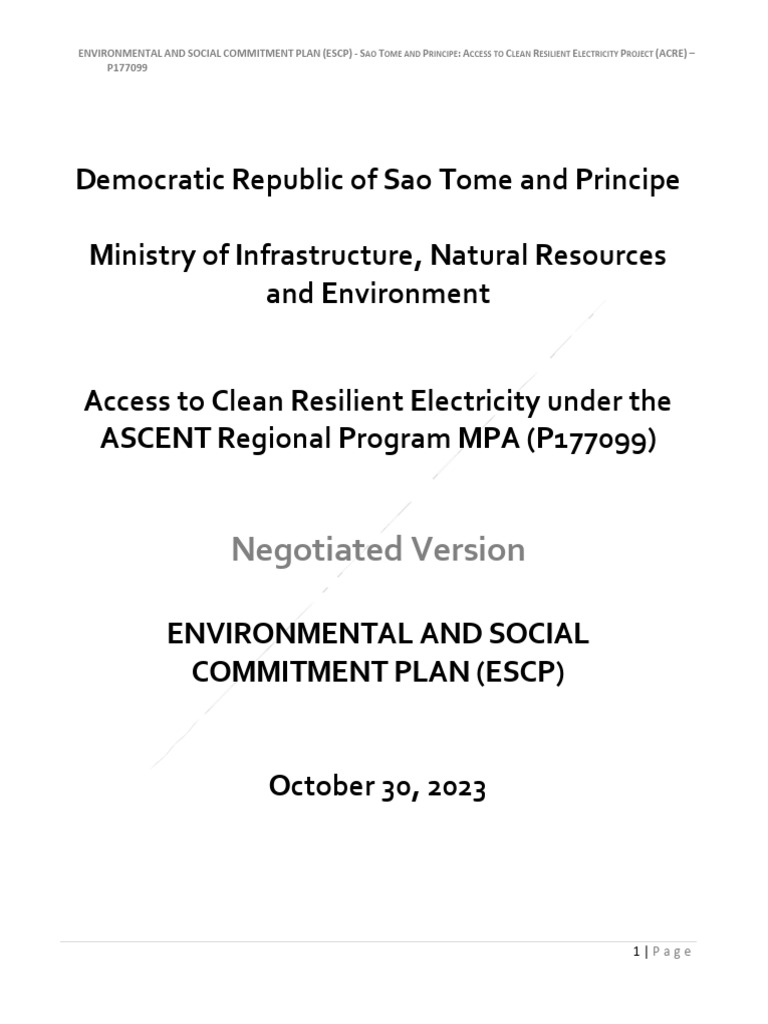 Negotiated Version: Environmental AND Social Commitment Plan (ESCP) - S T P: A C R E P (ACRE ...