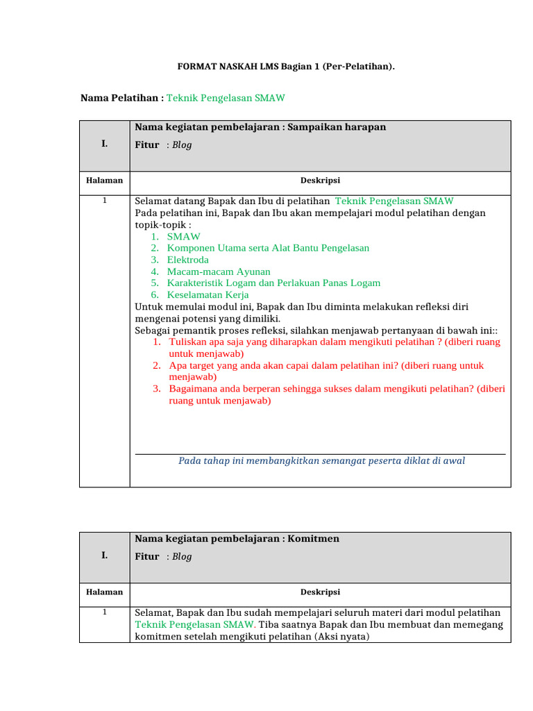 01-Format Naskah - RBAT-LMS KPTK (Per Diklat) | PDF
