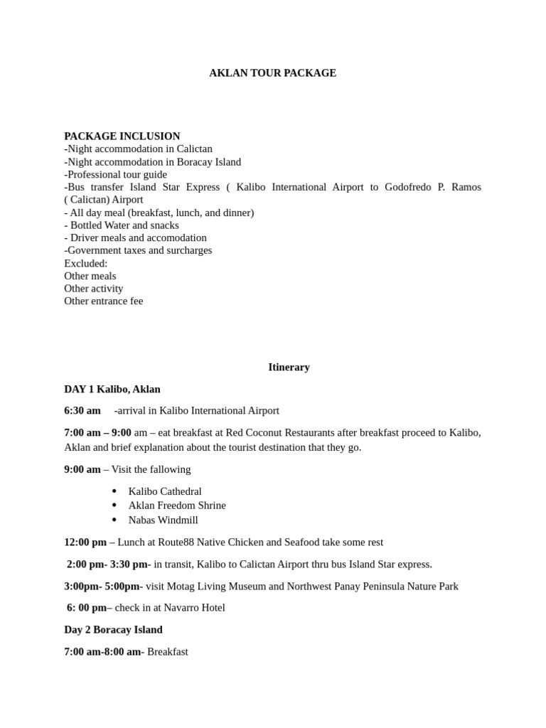 AKLAN TOUR PACKAGE | PDF