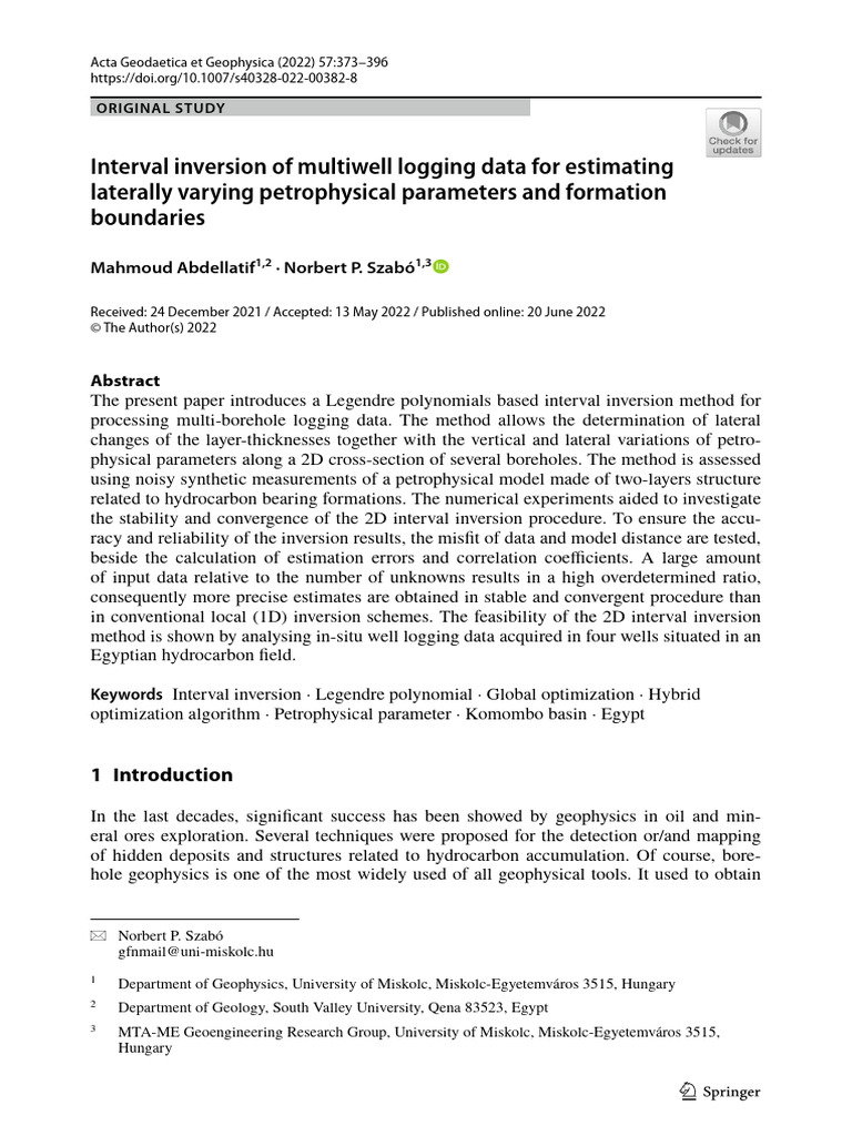 Interval Inversion of Multiwell Logging Data For Estimating Laterally Varying Petrophysical ...