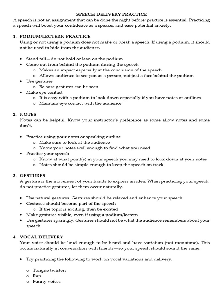 Speech Delivery Practice | PDF