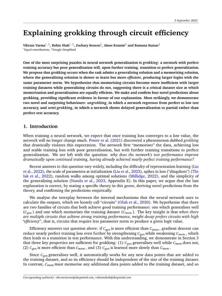 Explaining Grokking Through Circuit Efficiency | PDF