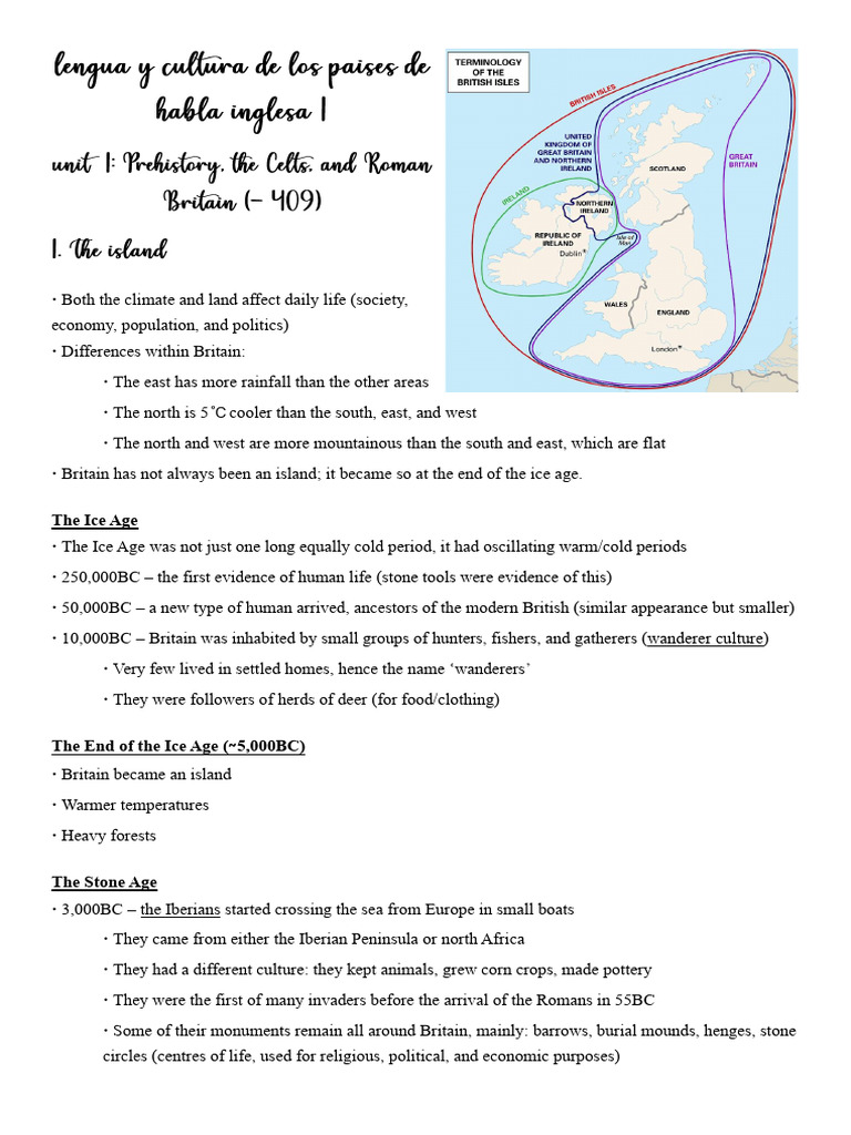 Unit 1 - Prehistory, the Celts, and Roman Britain (-409) | PDF