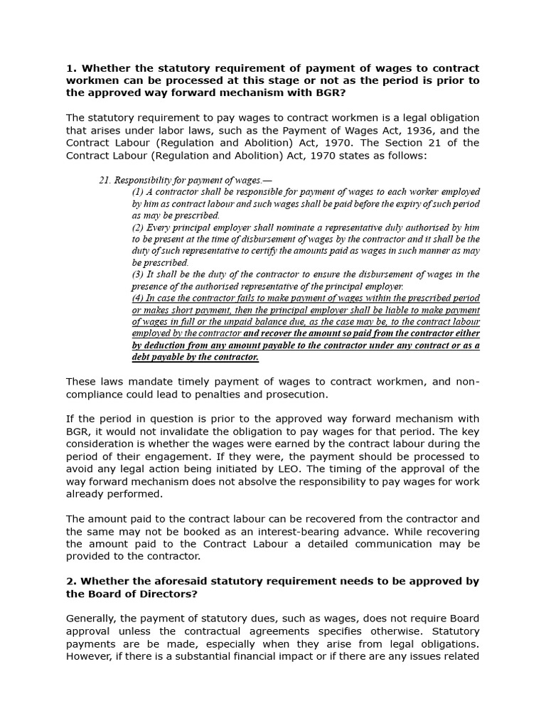 Processing Payment of Wages To Contract Workmen | PDF