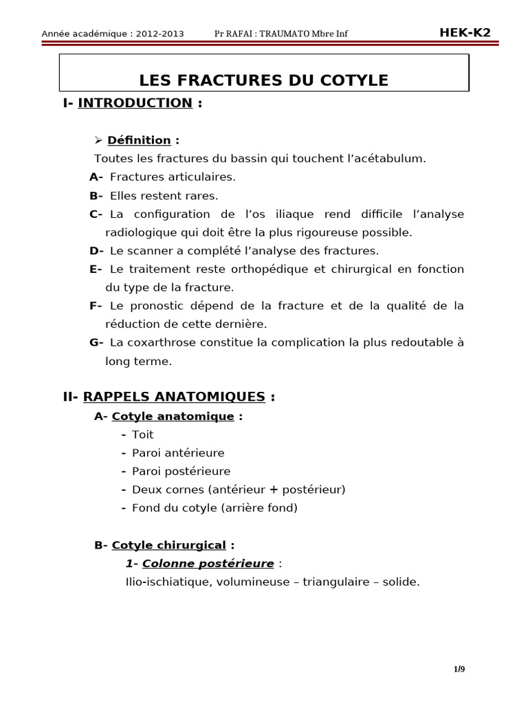Les Fractures Du Cotyle | PDF