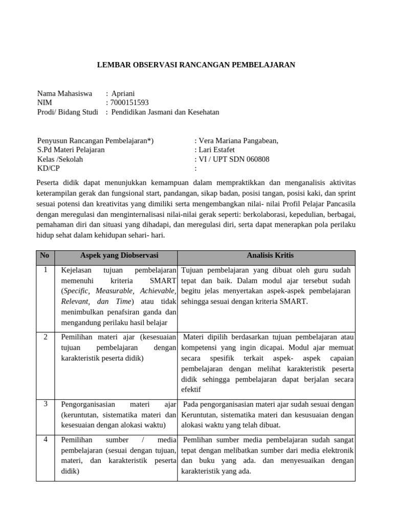 T4 Observasi RPP 2 Apriani | PDF