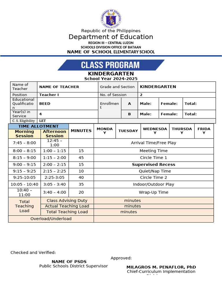 Sample Class Program Sy 2024 2025 | PDF