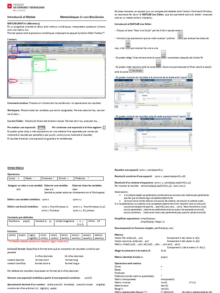 Introduccio al matlab | PDF