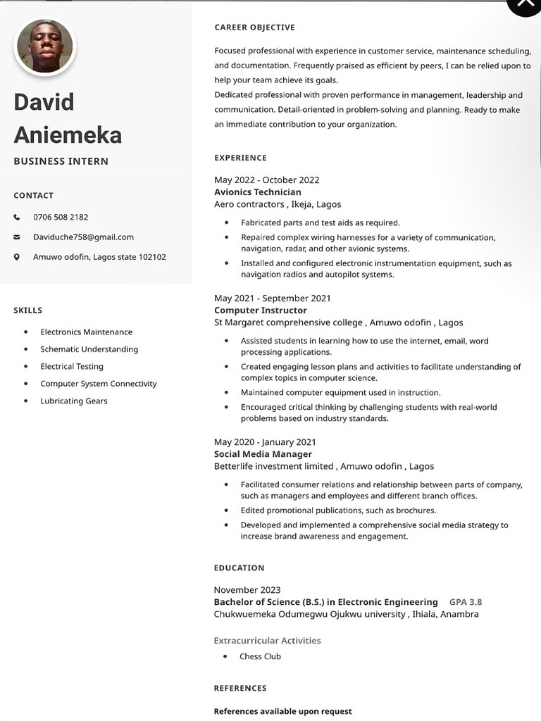 Aniemeka Uche David CV | PDF