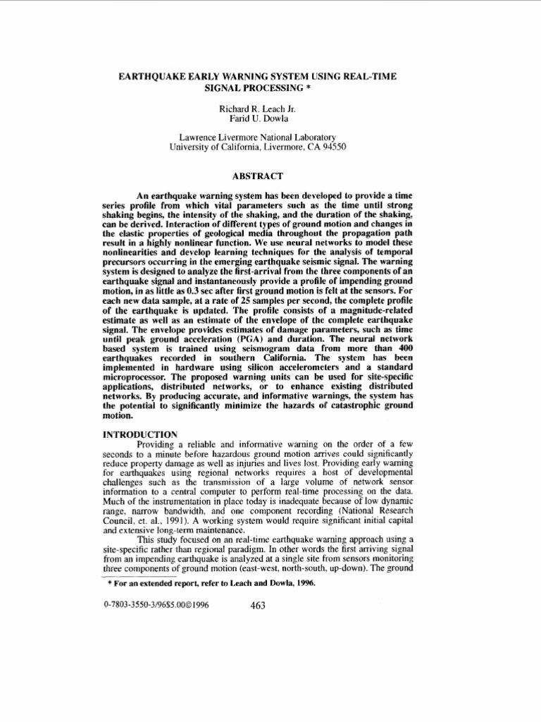 Earthquake Early Warning System Using Real-Time Signal Processing | PDF