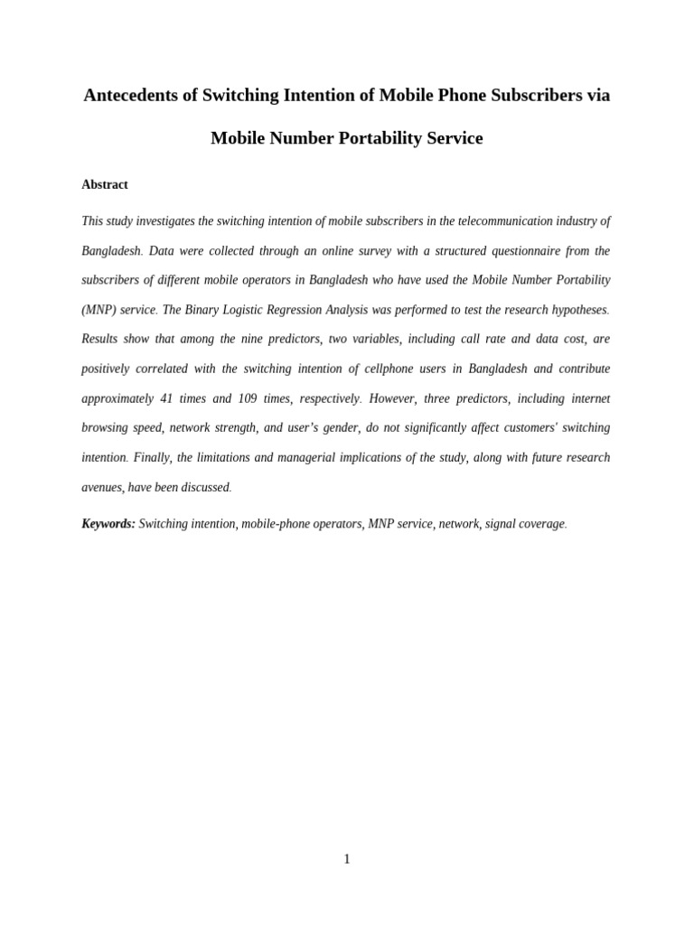 Switching Intention - Final Edition | PDF