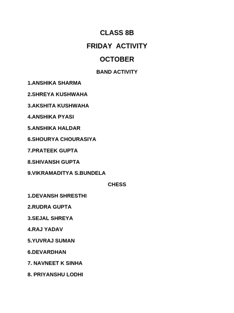 Class8b October Friday Activity | PDF