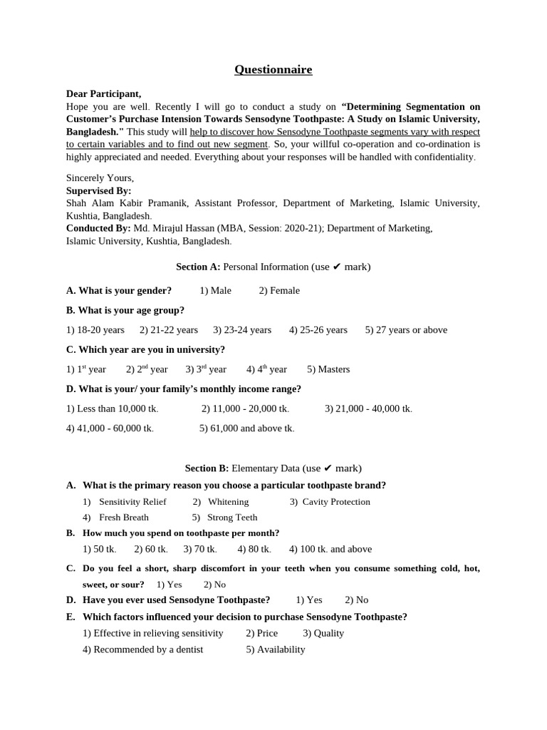 Questionnaire | PDF