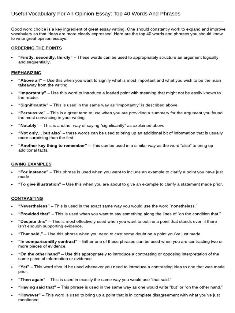 Linking Words For Cae Writing | PDF