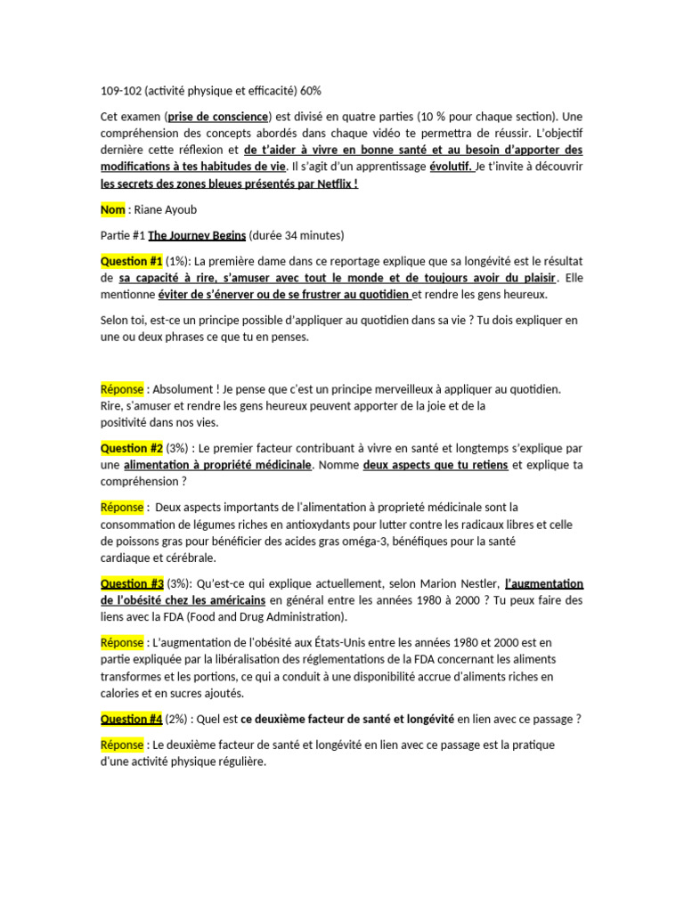 Examen Final Partie 1 109-102 Activite Physique Et Efficacite-1 | PDF