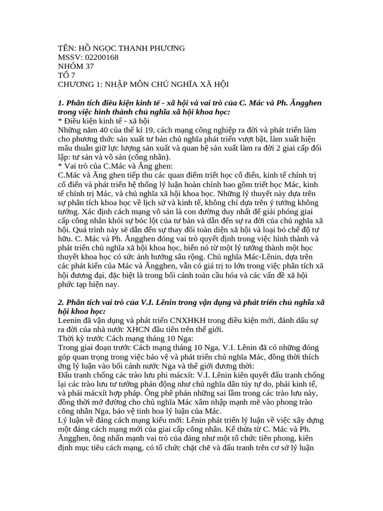HỒ NGỌC THANH PHƯƠNG -02200168-NHÓM 37 TỔ 7- BT BỔ SUNG | PDF