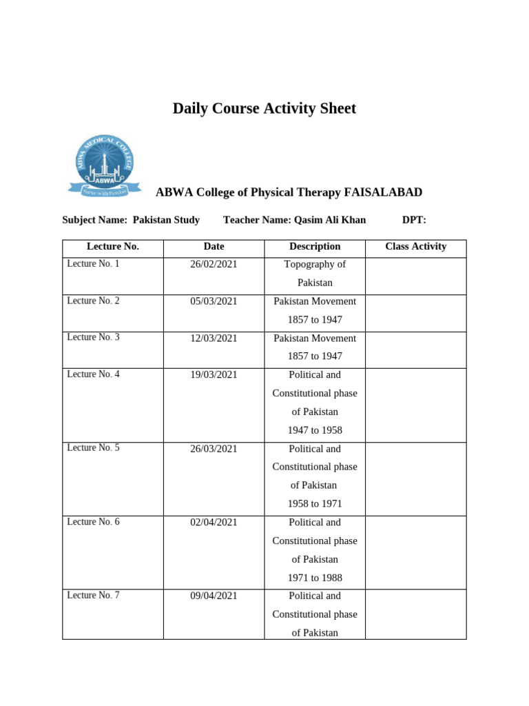Subject Activity Sheet | PDF