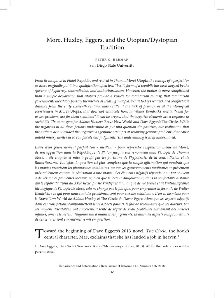 HERMAN, Peter C.. More Huxley Eggers and The Utopian Dystopian ...