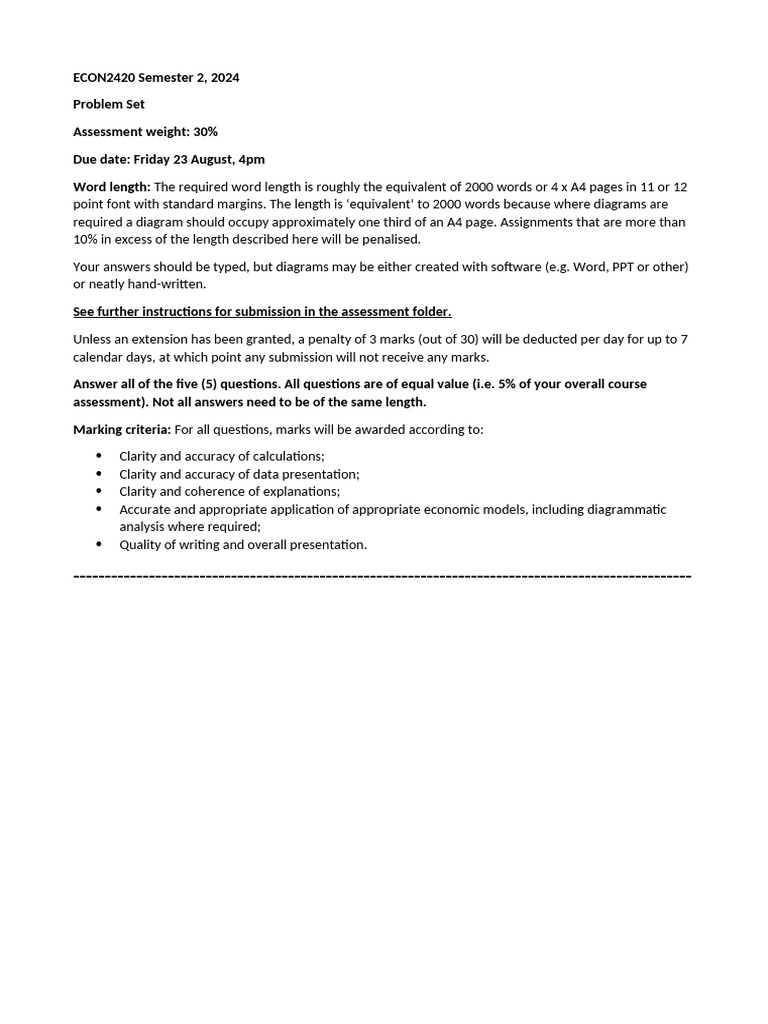 ECON2420 - Problem Set - With Answers | PDF