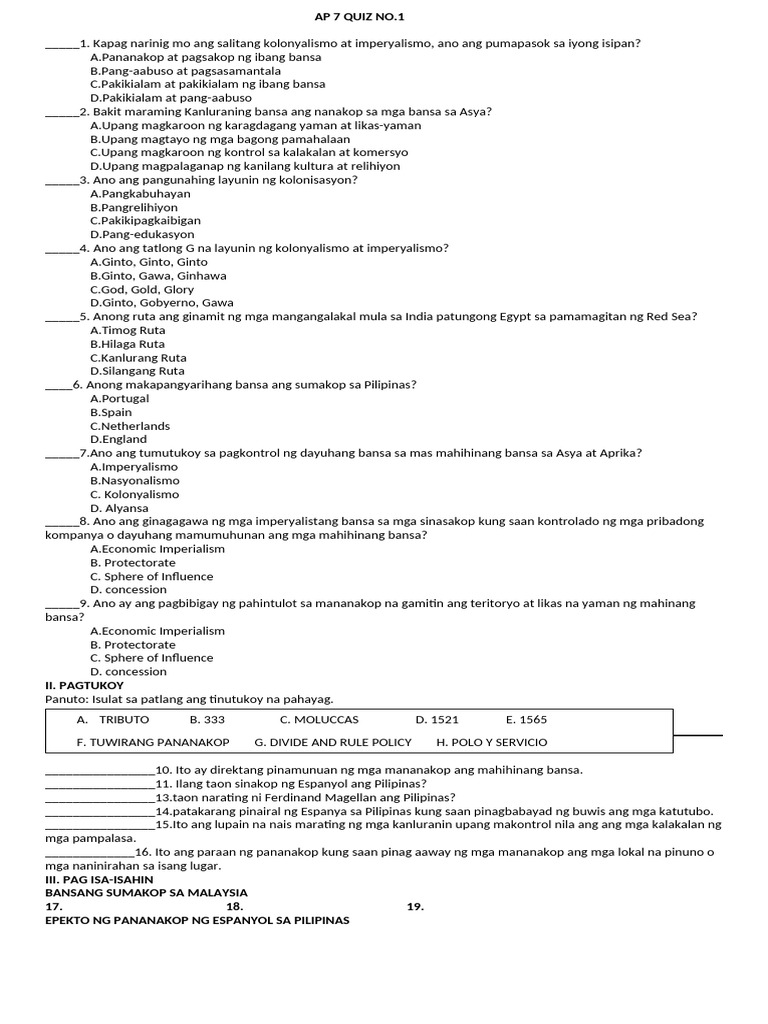 Quiz No. 1 Ap7 2Q | PDF