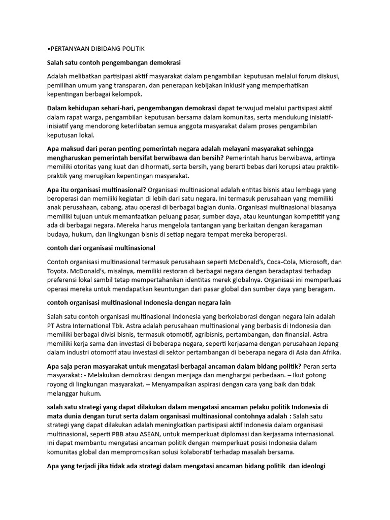 Pertanyaan Seputar Ideologi Dan Politik PDF | PDF