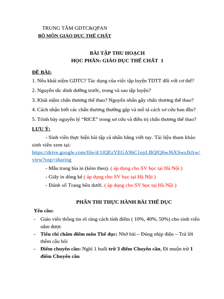 Bài tập thu hoạch GDTC | PDF