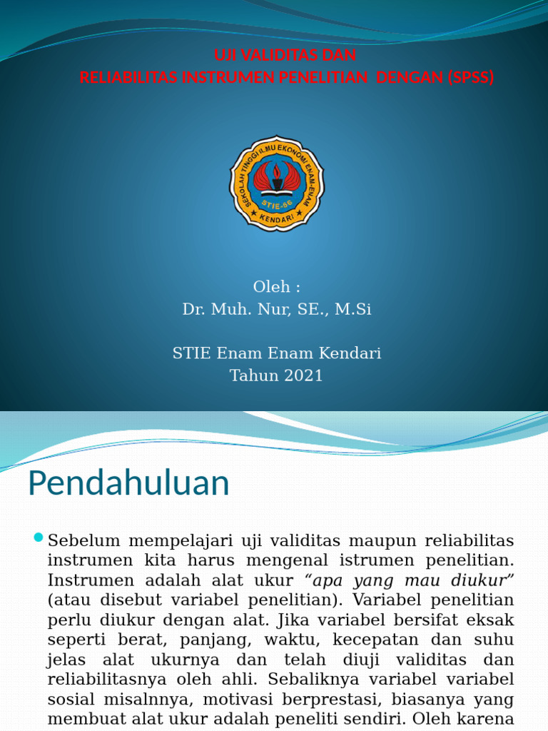 Uji Validitas Dan Realibilitas Instrumen Tugas SKG | PDF