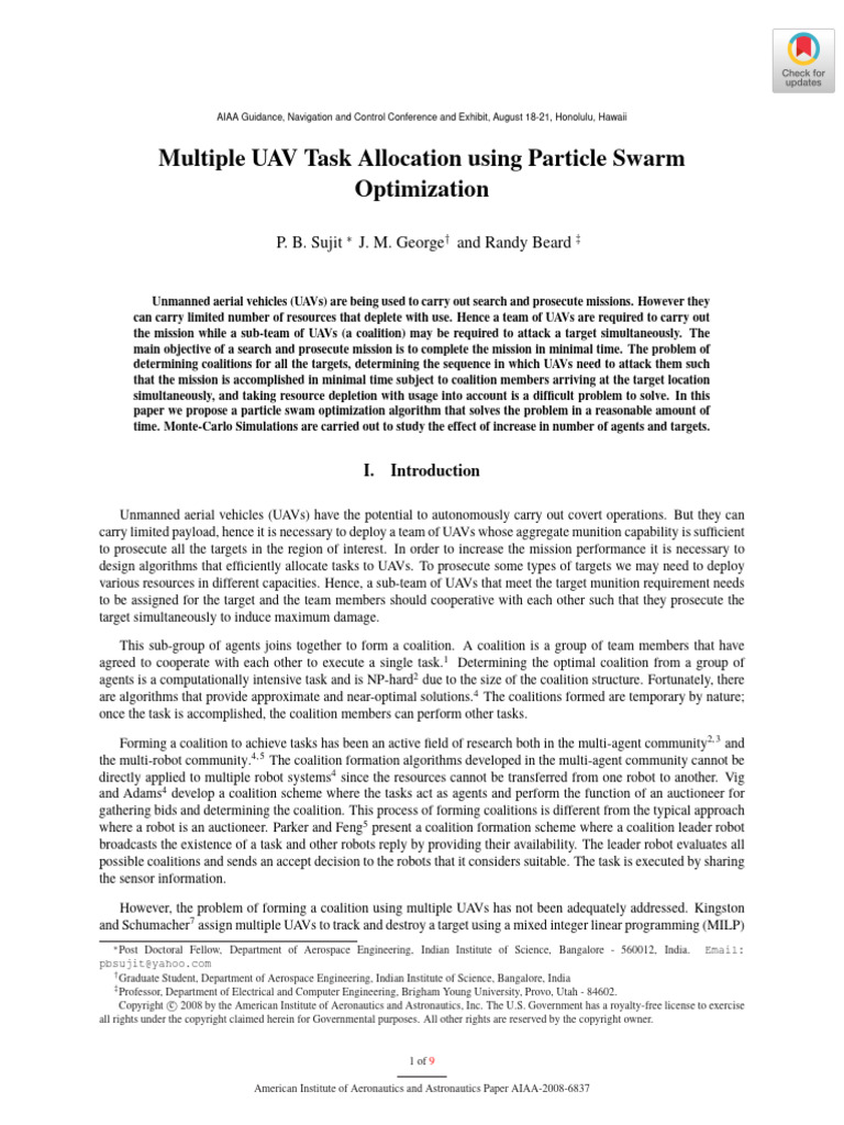 Multiple Uav Task Allocation Using Particle Swarm Optimization Pdf