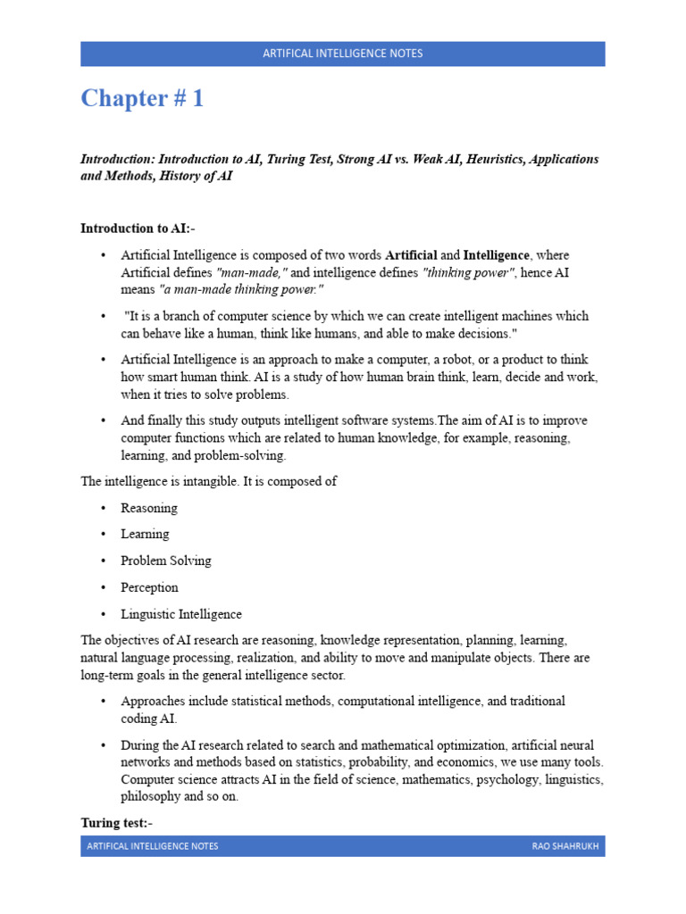 Artificial Intelligence Notes | PDF