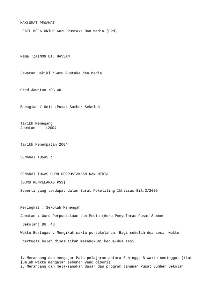 Contoh Fail Meja GPM | PDF