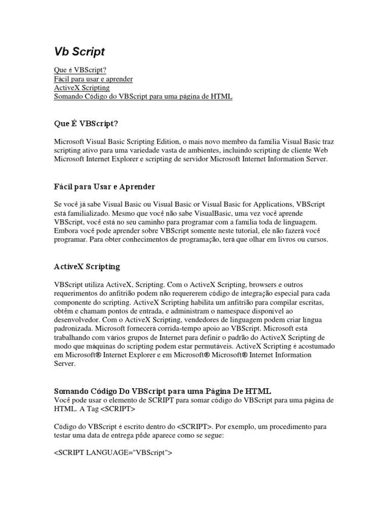O Que e VBScript | PDF | Linguagem de script | Internet