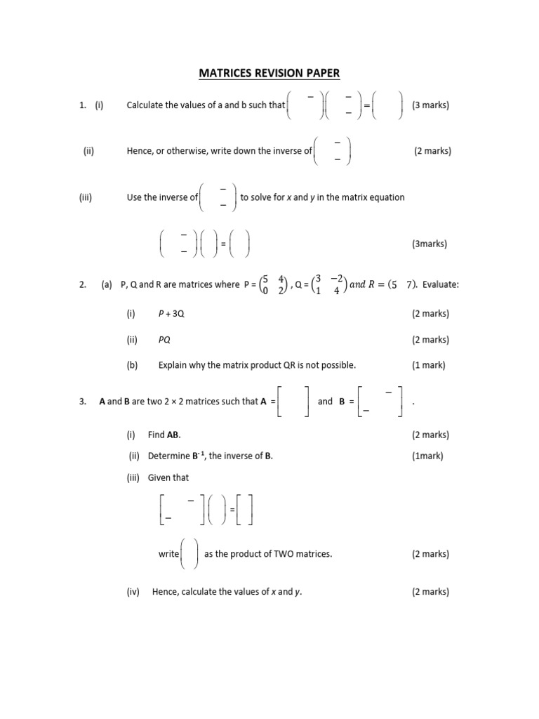 MATRICES REVISION PAPERocx | PDF